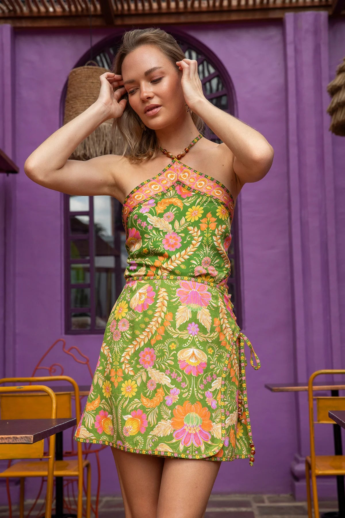 Maison Mini Skirt Guava – A-Line Printed Mini | Nine Lives Bazaar