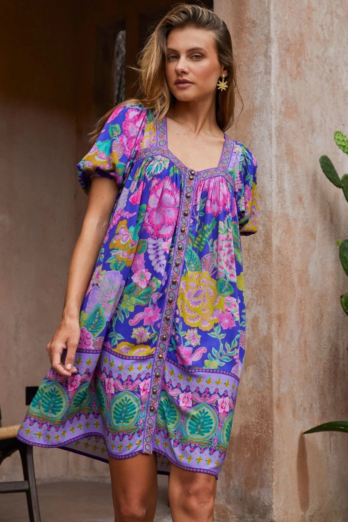 Savannah Mini Dress Hibiscus – Puff Sleeve Mini | Nine Lives Bazaar